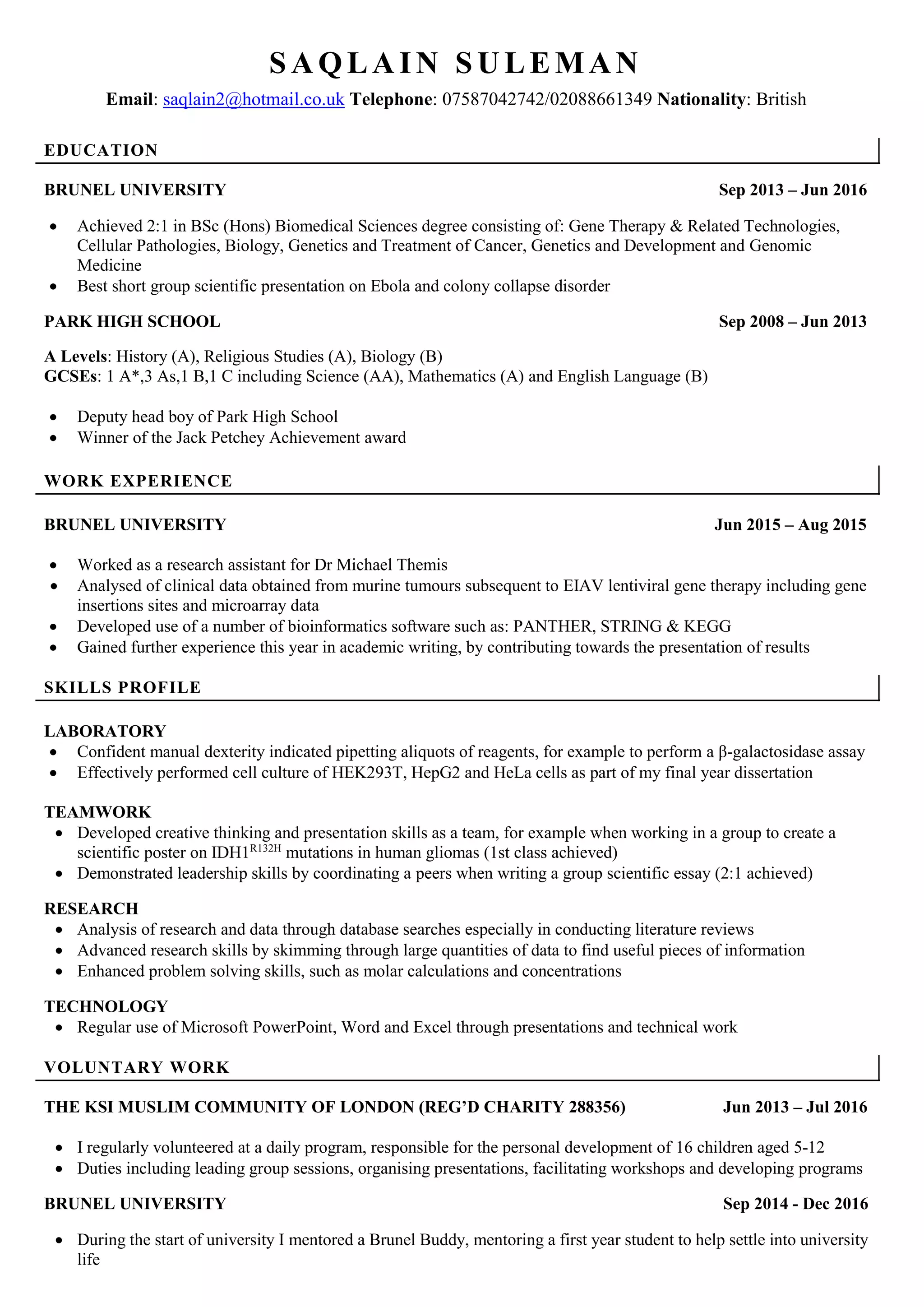 Saqlain Suleman CV | PDF