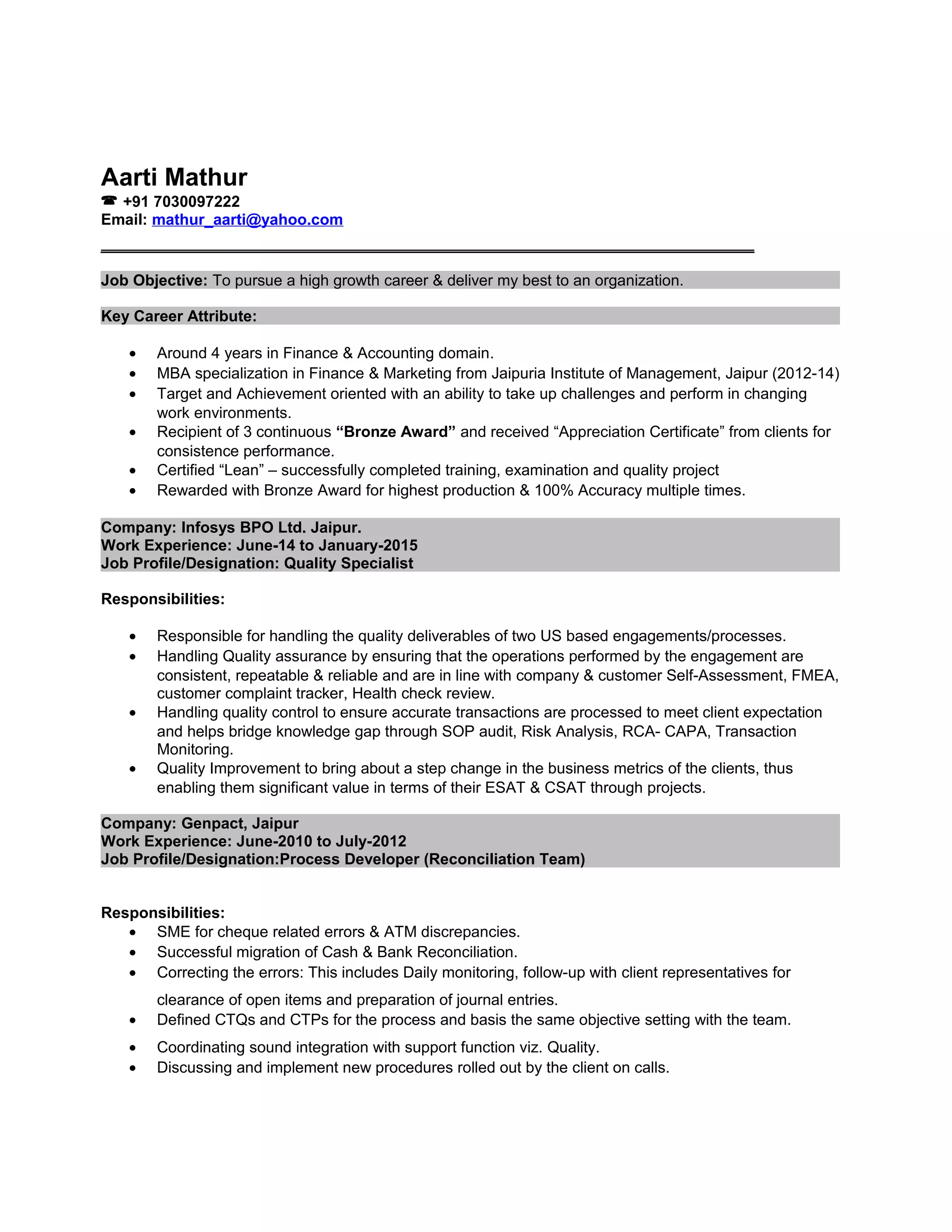 Aarti Mathur Resume | DOC