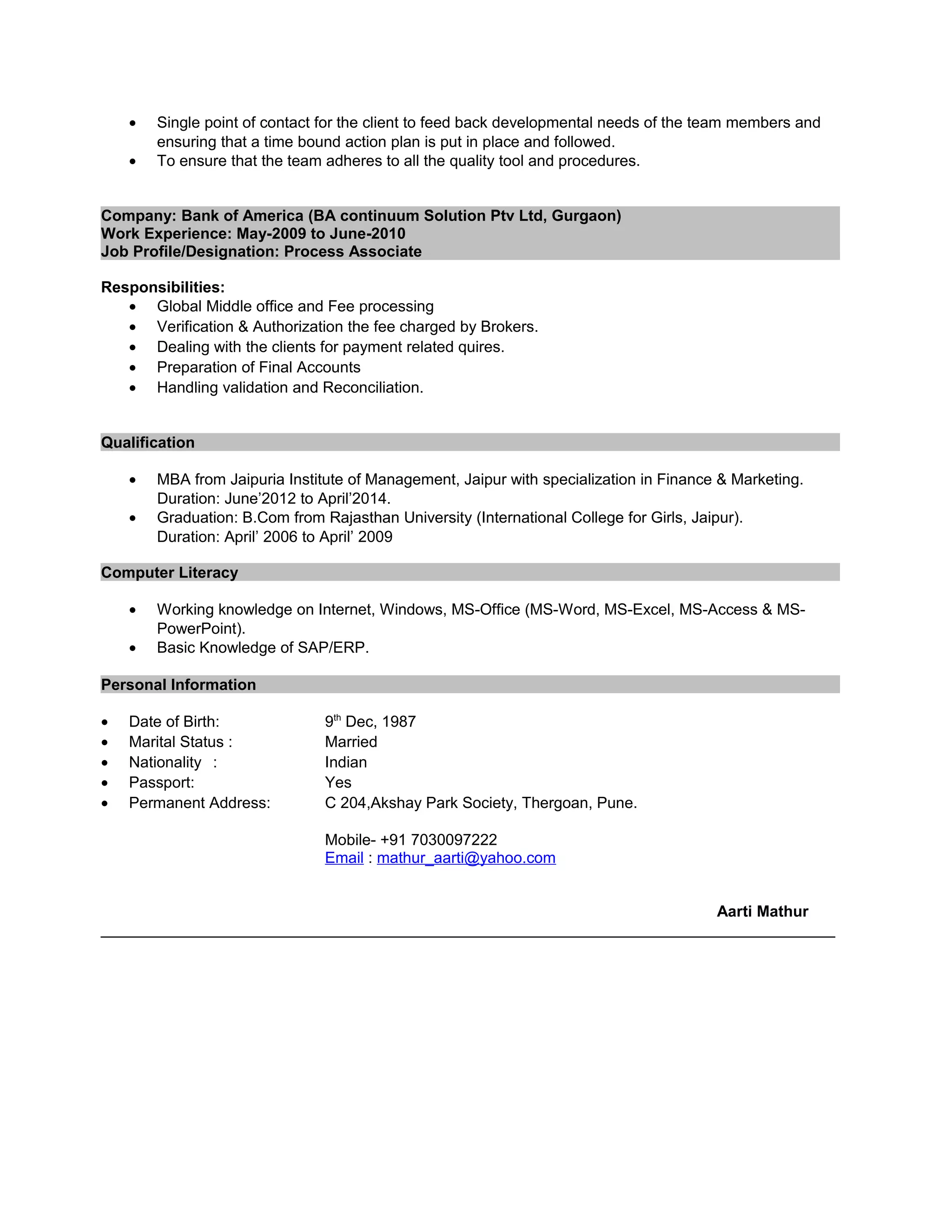 Aarti Mathur Resume | DOC