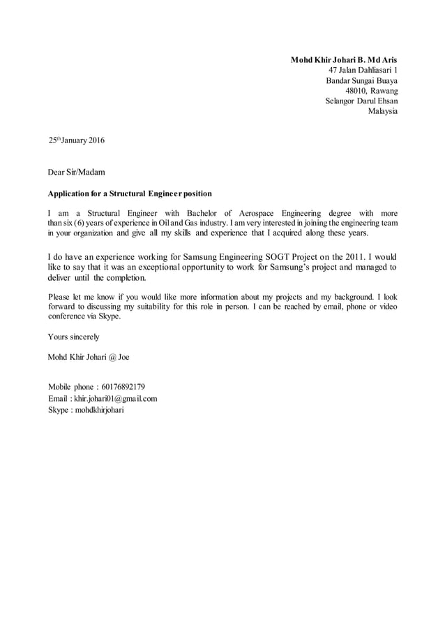 Cover Letter - Structural Engineer | DOCX