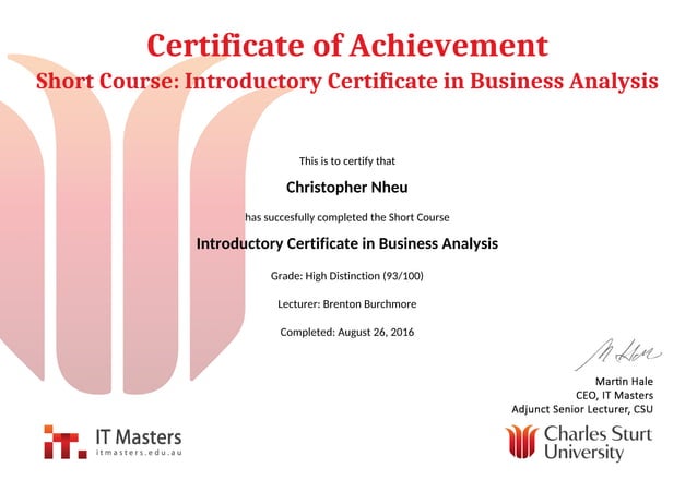 Introductory Certificate in Business Analysis_Certificate of Achievement | PDF