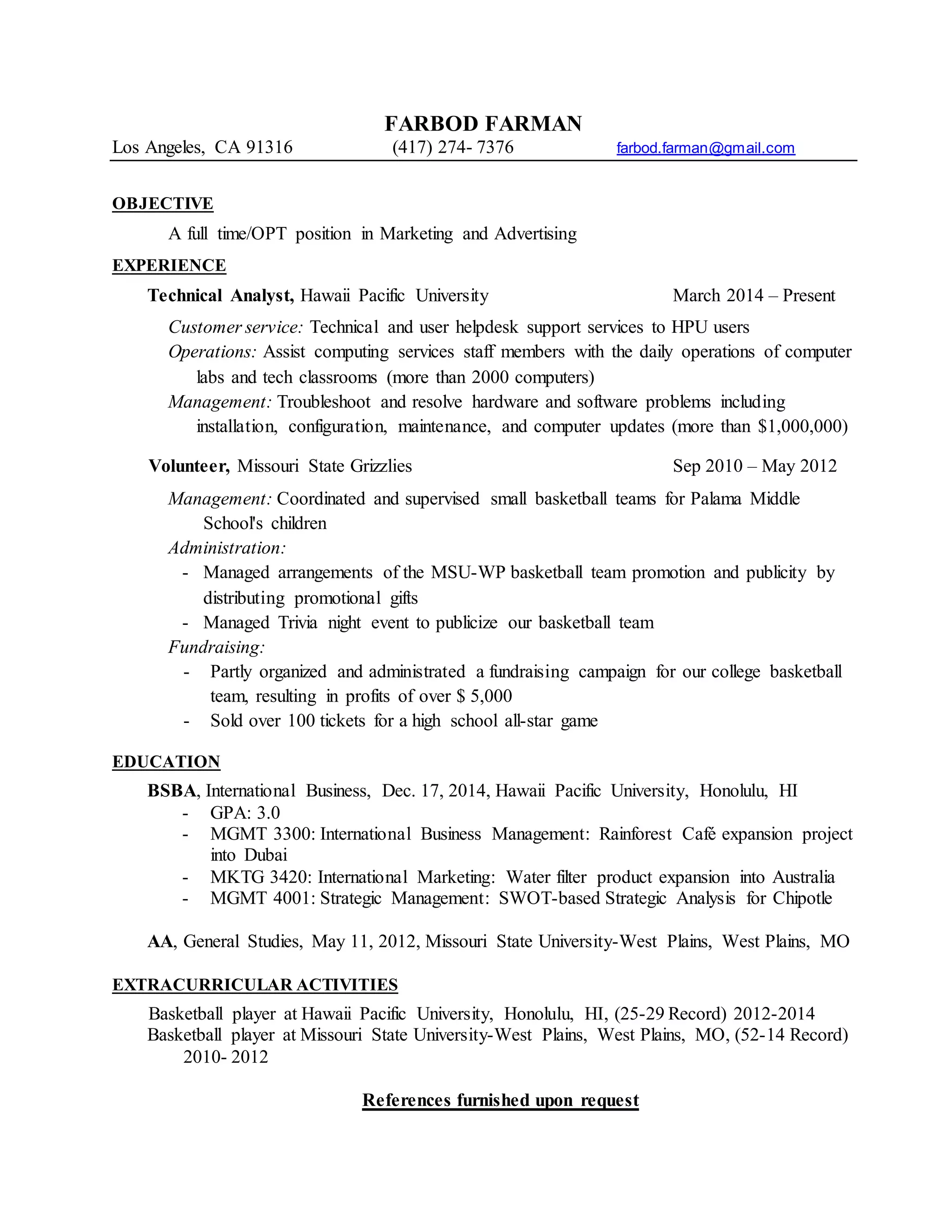 Farbod Farman's Resume | PDF