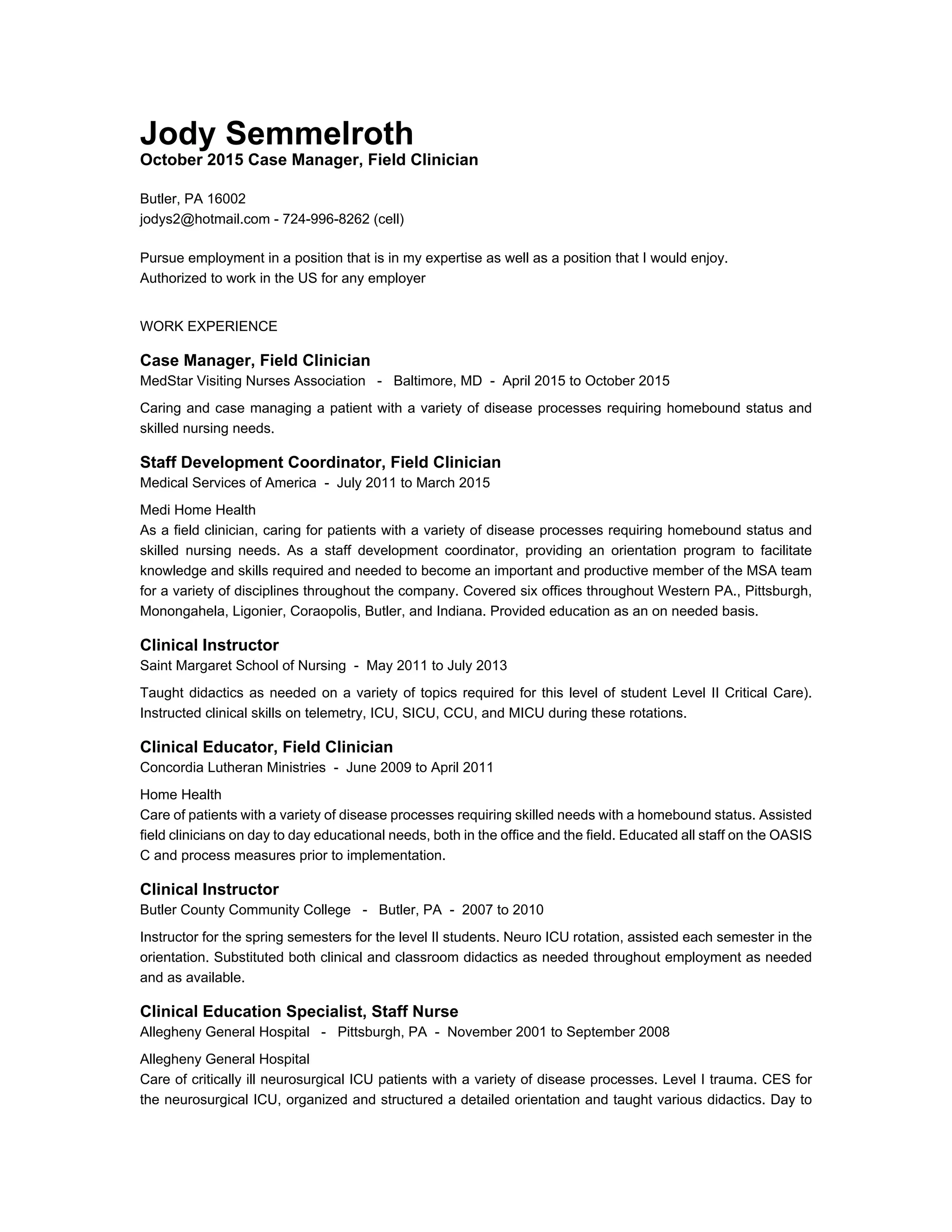 Jody-Semmelroth (2)Resume | PDF | Healthcare Industry | Industries