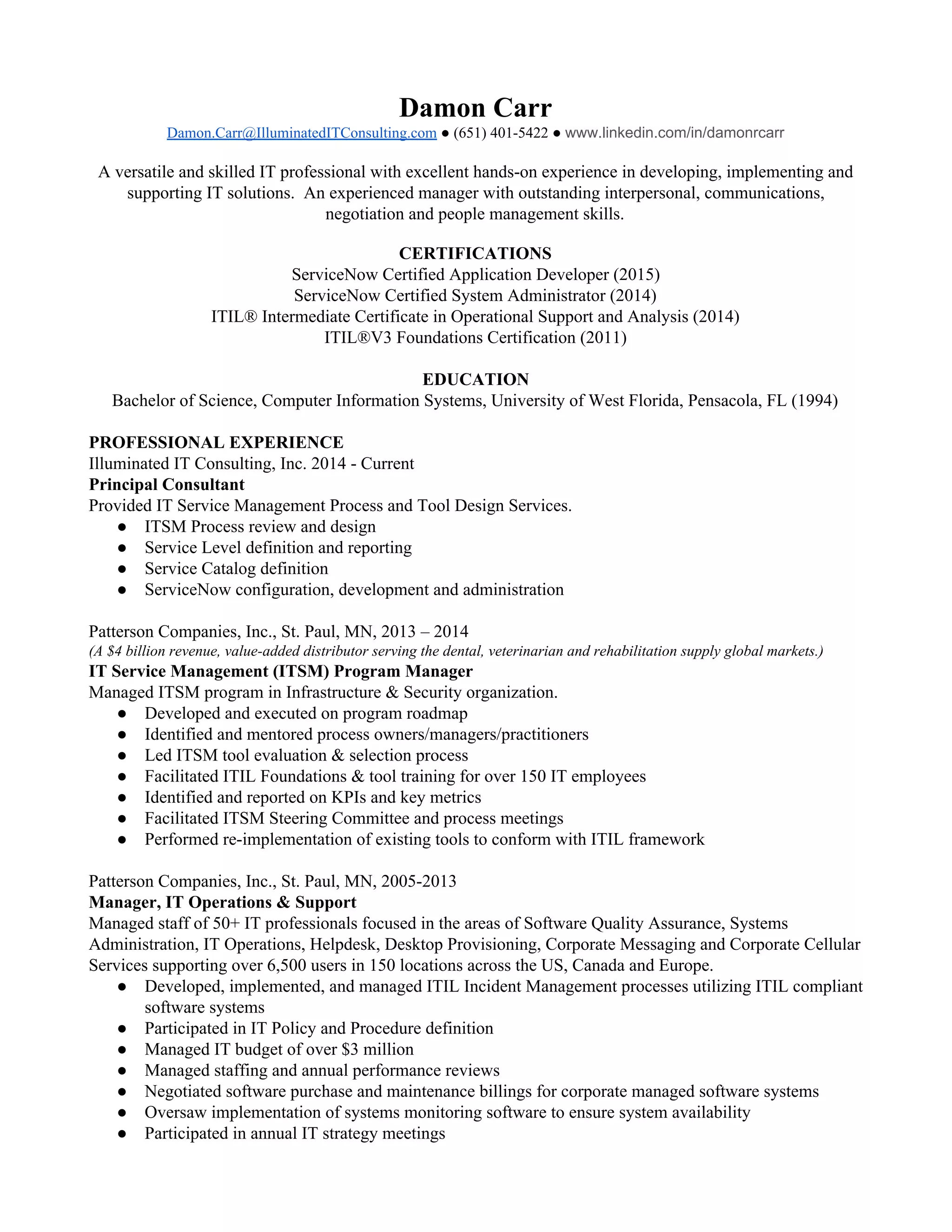 DamonCarrResume2015 | PDF | IT and Internet Support | Internet