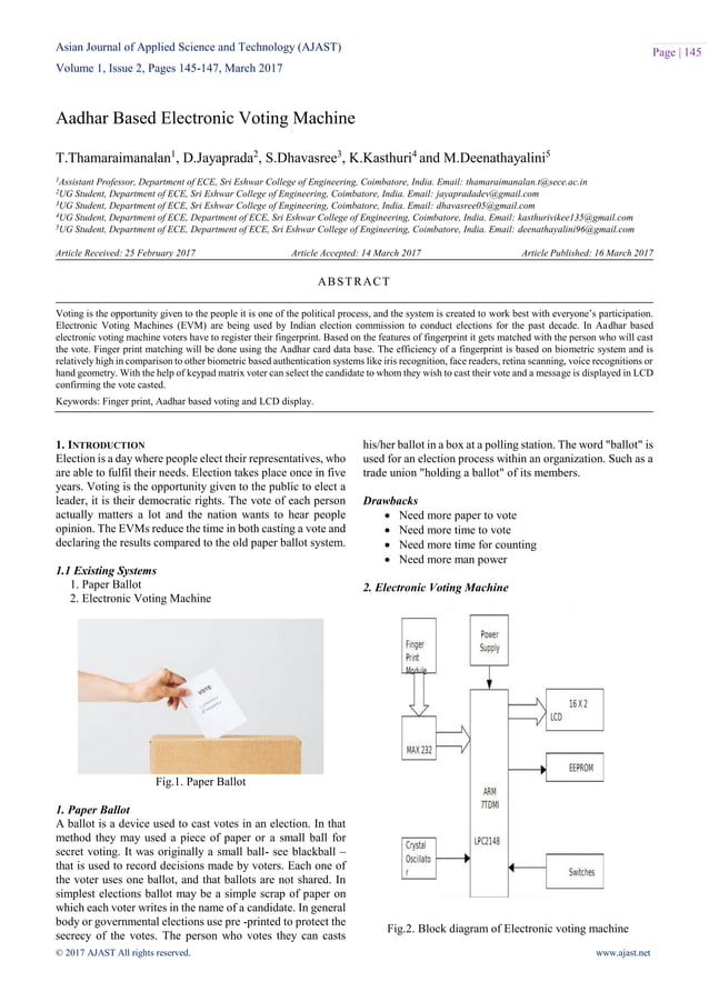Aadhar Based Electronic Voting Machine | PDF
