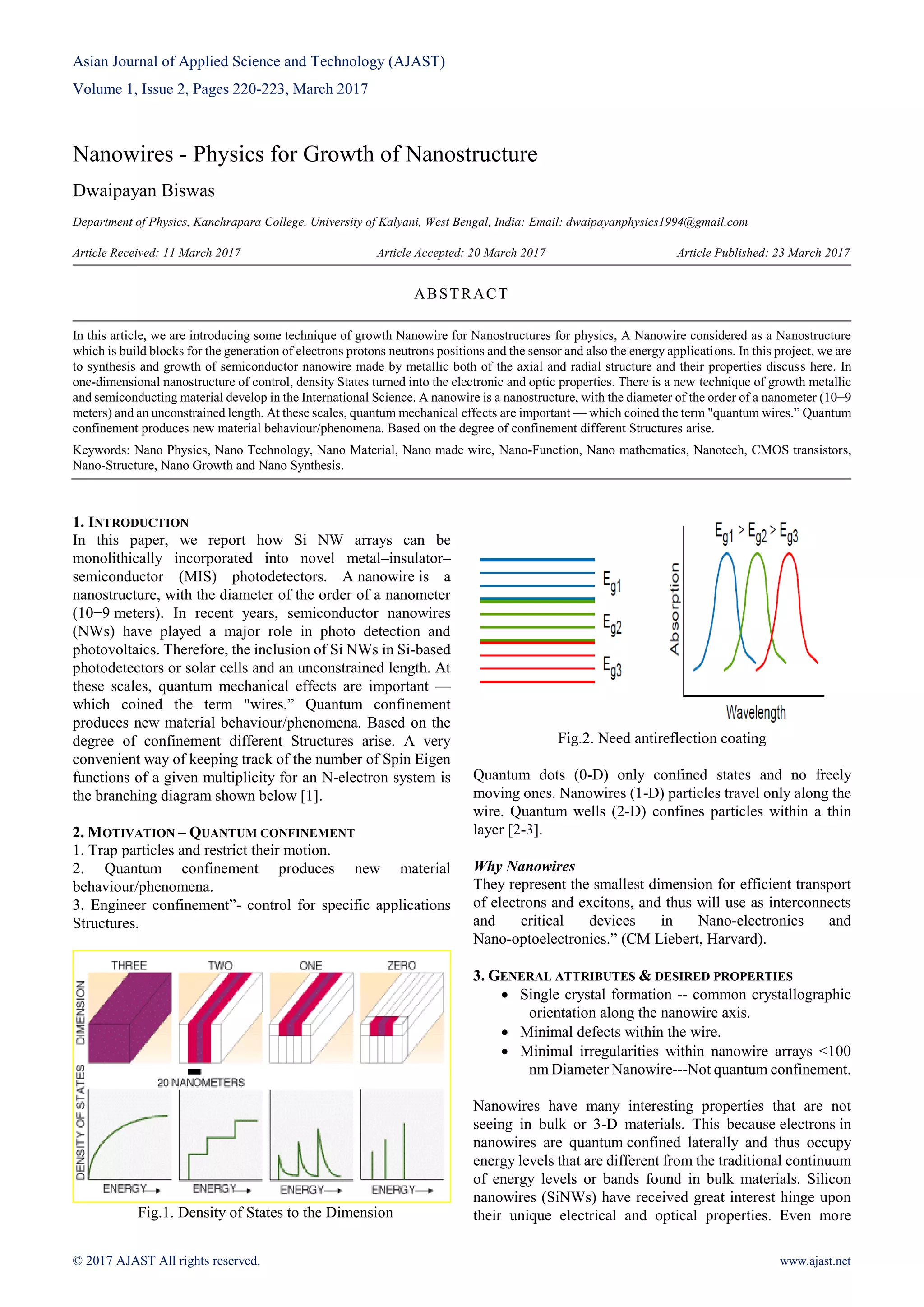 Nanowires - Physics for Growth of Nanostructure | PDF