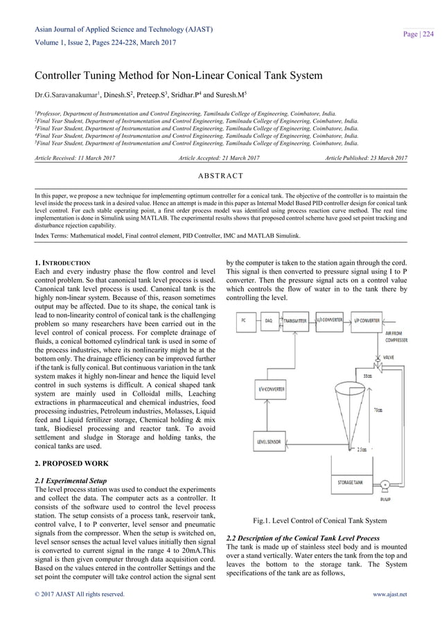 Controller Tuning Method for Non-Linear Conical Tank System | PDF | Physics | Science