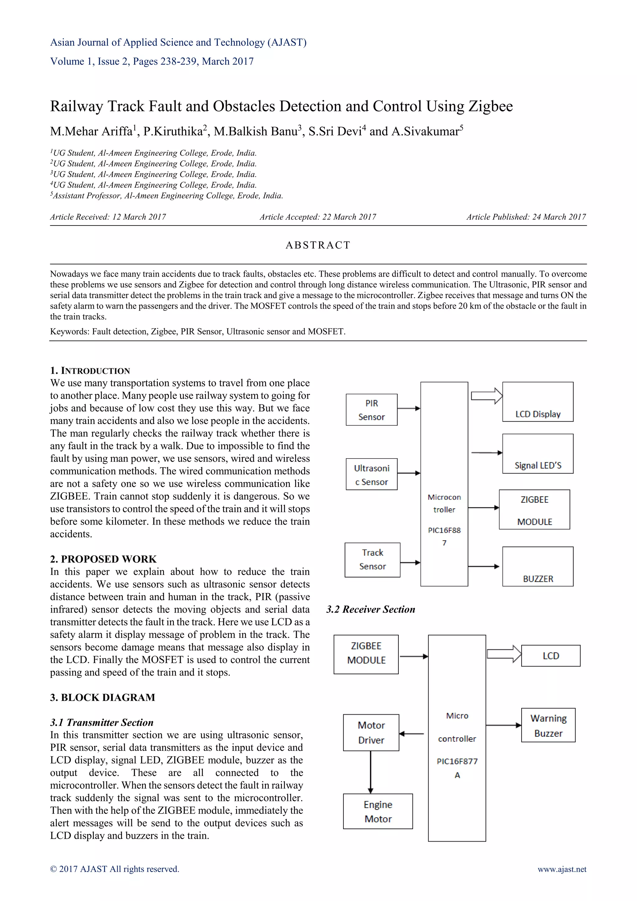 Railway Track Fault And Obstacles Detection And Control Using Zigbee Pdf