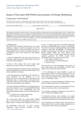 Design of Three-Input XOR/XNOR using Systematic Cell Design Methodology | PDF
