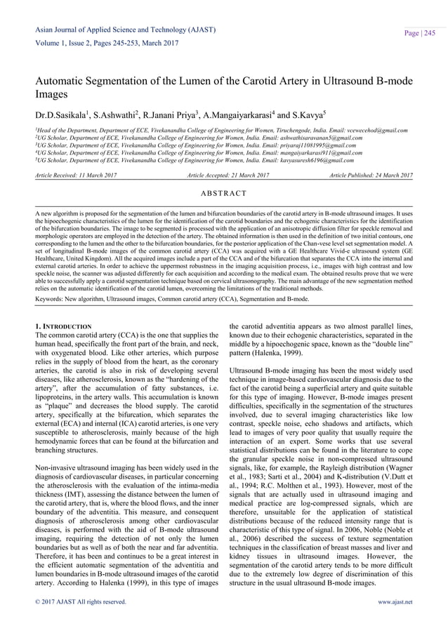 Automatic Segmentation Of The Lumen Of The Carotid Artery In Ultrasound B Mode Images Pdf