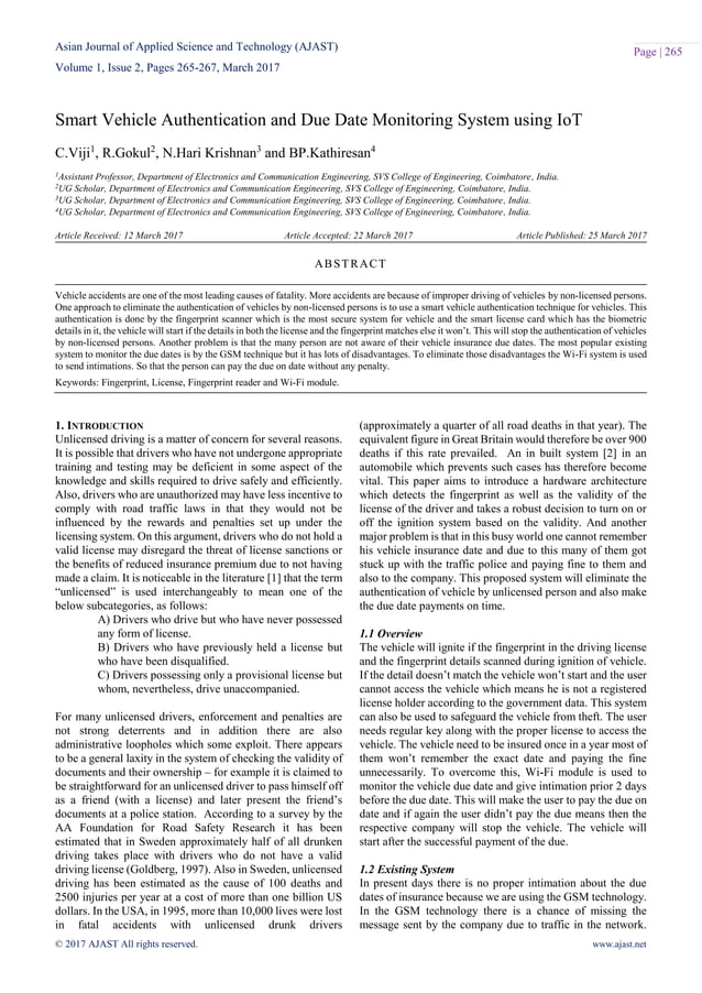 Smart Vehicle Authentication and Due Date Monitoring System using IoT | PDF | Motor Insurance ...