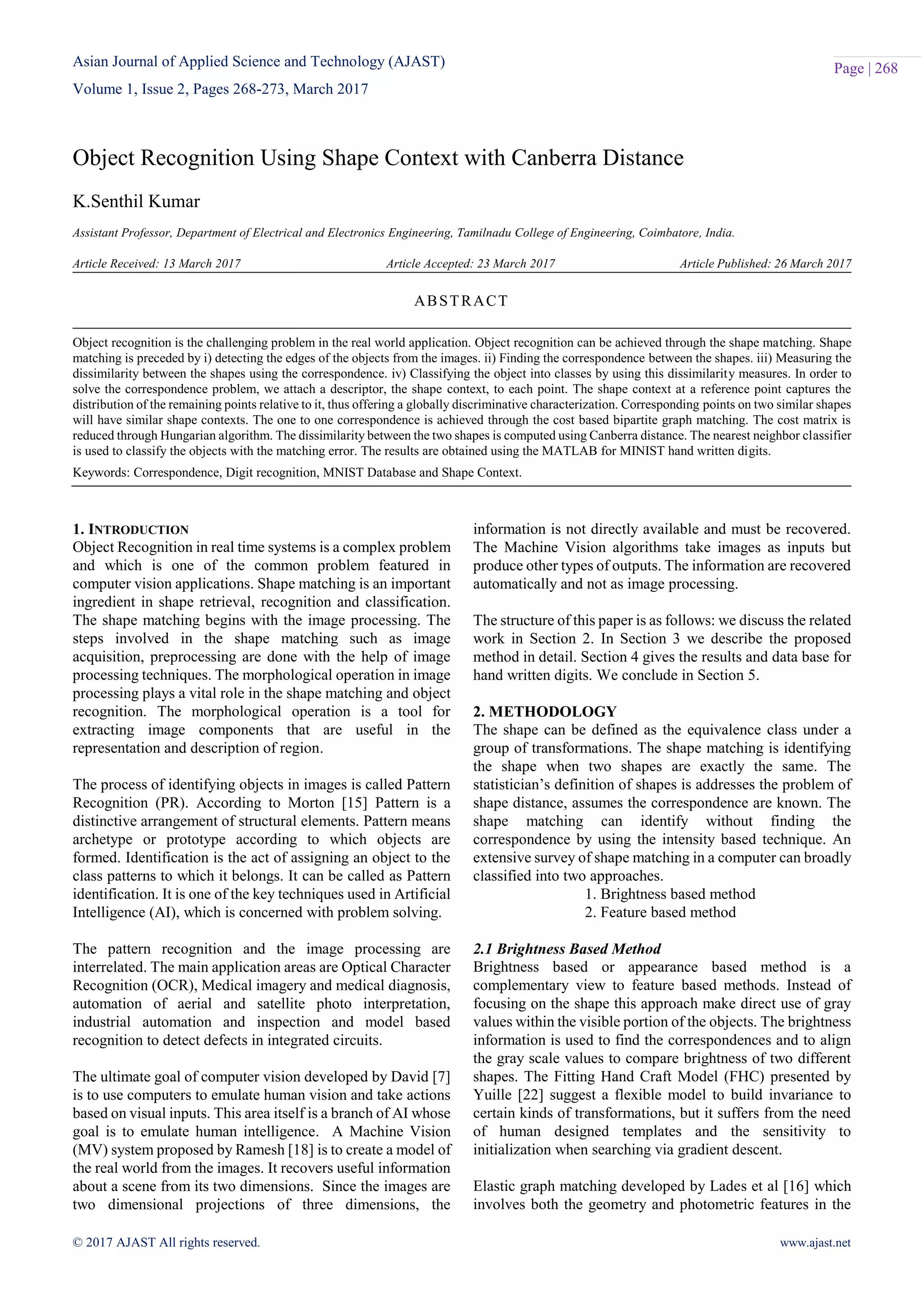 Object Recognition Using Shape Context with Canberra Distance | PDF