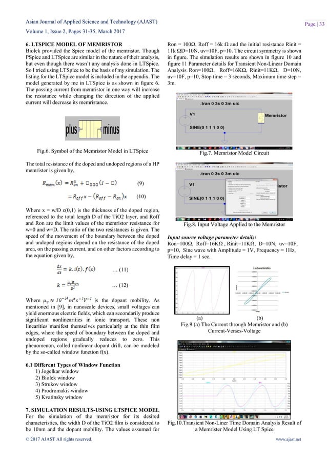 Modeling and Simulation of Memristor using SPICE Model | PDF