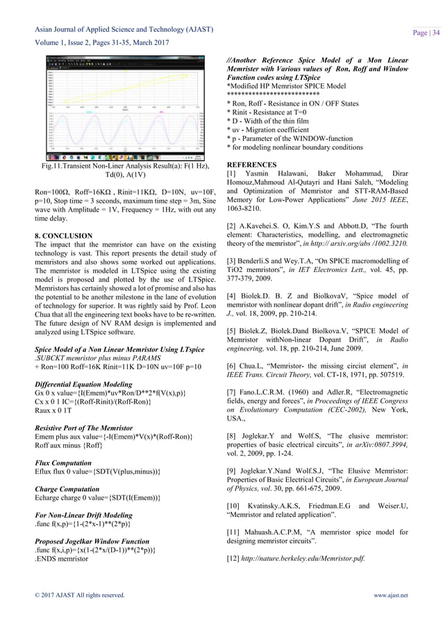Modeling and Simulation of Memristor using SPICE Model | PDF