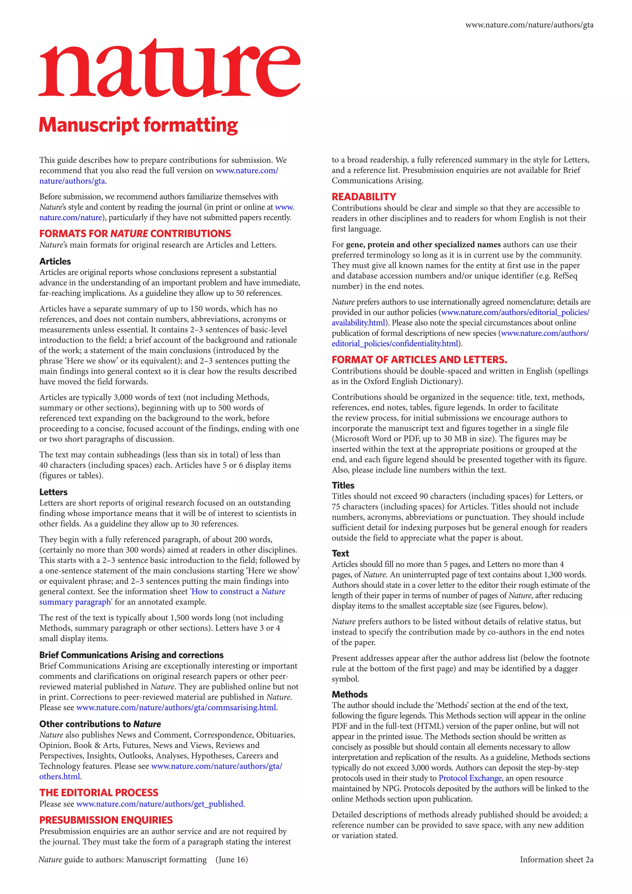 Nature's manuscript formating | PDF