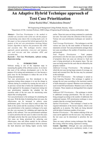 An Adaptive Hybrid Technique approach of Test Case Prioritization | PDF