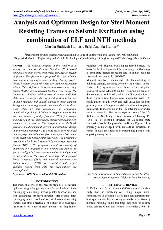 Analysis And Optimum Design For Steel Moment Resisting Frames To Seismic Excitation Using