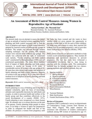 An Assessment of Birth Control Measures Among Women in Reproductive Age ...