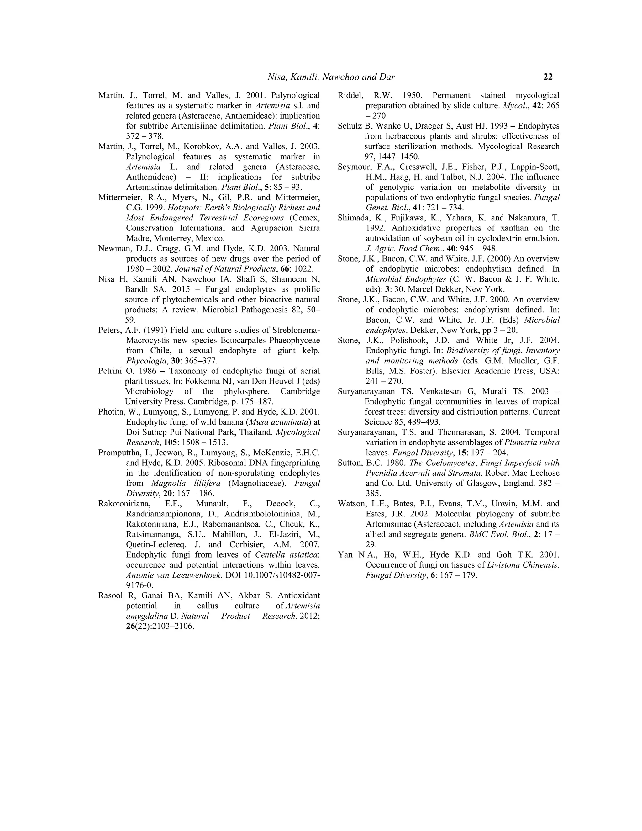 antioxidant profiling of fungal endophytes isolated from a critically ...