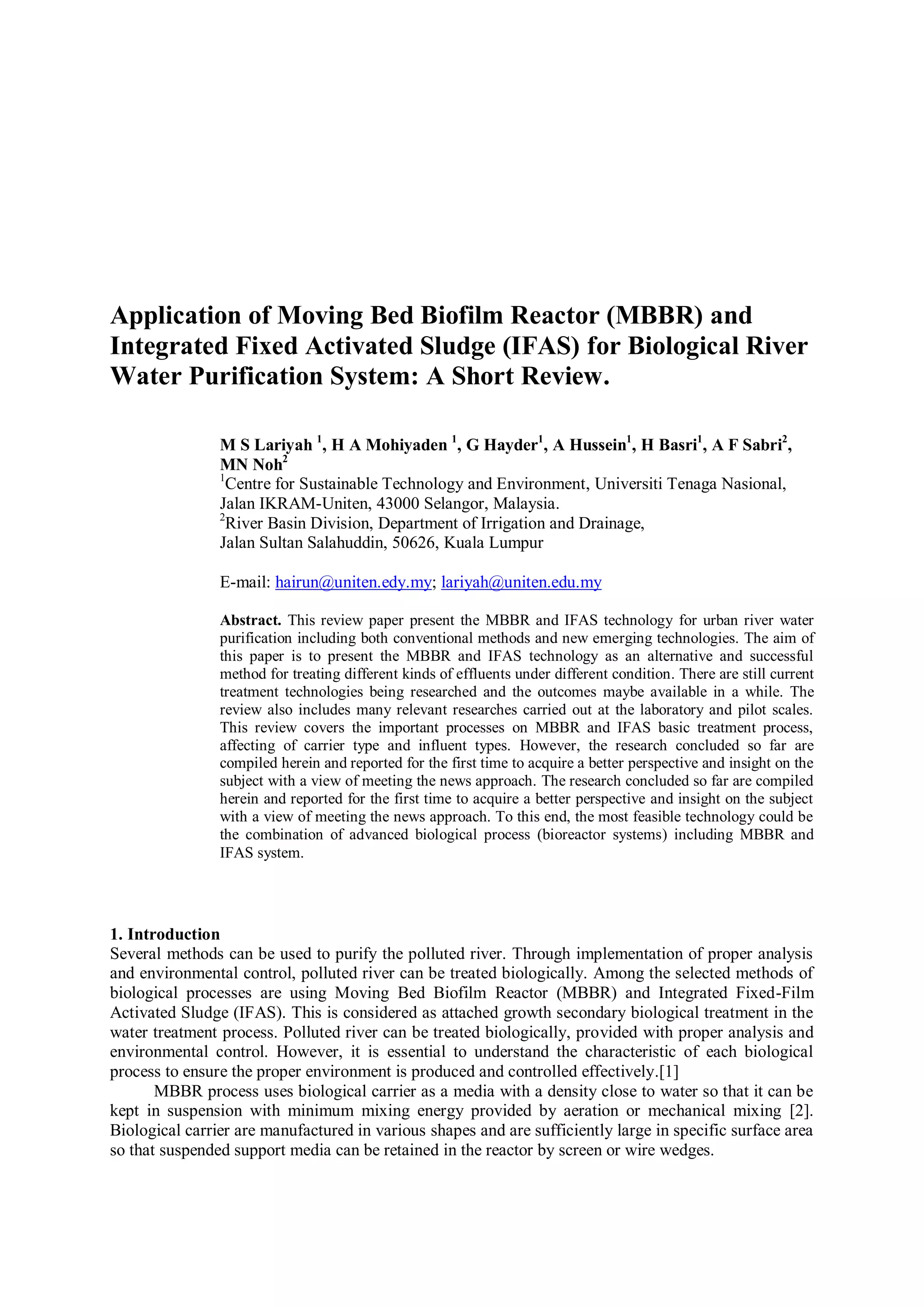2 application of moving bed biofilm reactor (mbbr) and integrated fixed ...