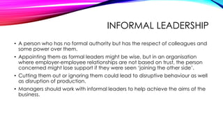 Unit 2 topic 1 AS and A Level management and leadership | PPTX