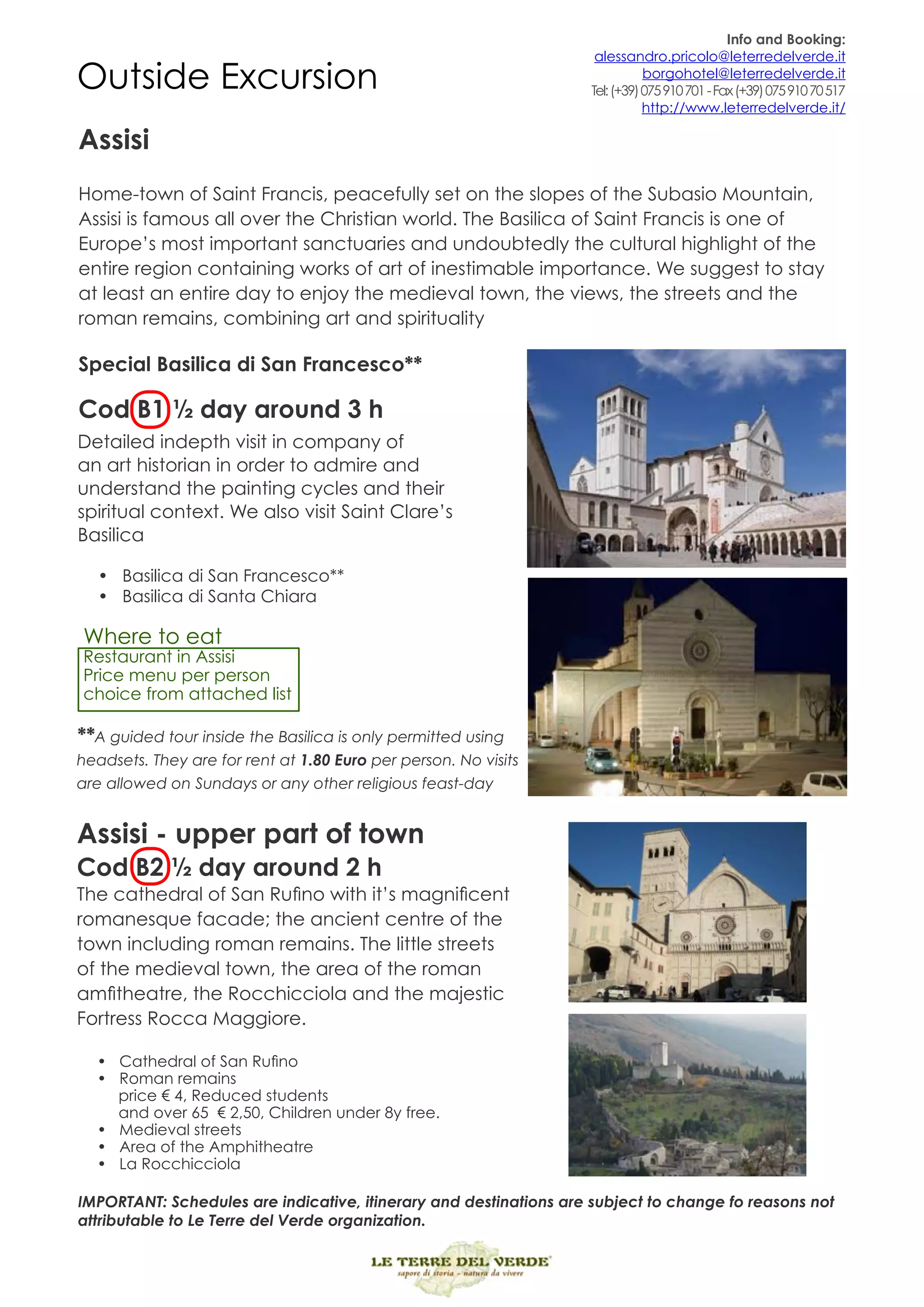 assisi and nature excursion sheet | PDF
