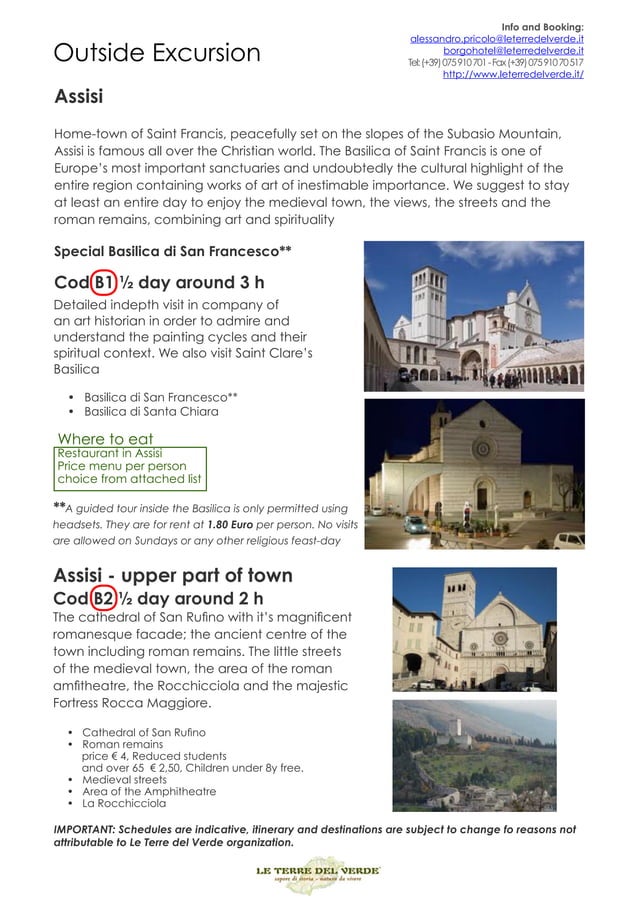 assisi and nature excursion sheet | PDF