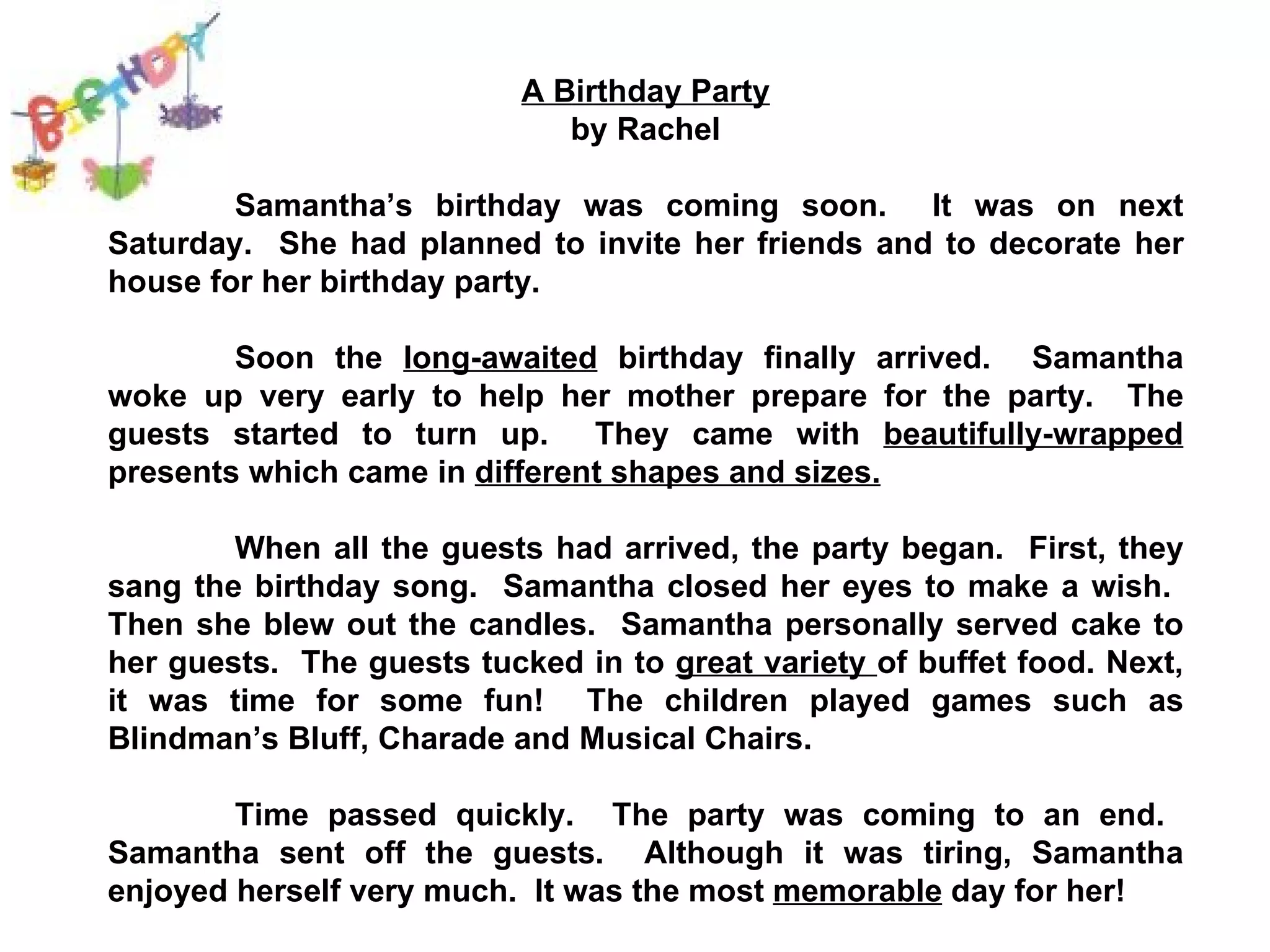 STAR COMPOSITIONS (A Birthday Party) - Check out the adjectives! | PPT