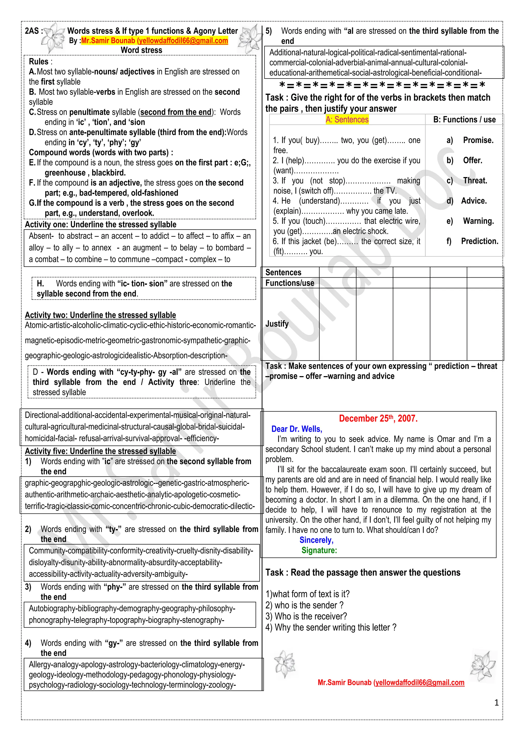 Discoveries and innovations Words stress & If type 1 functions & Agony ...