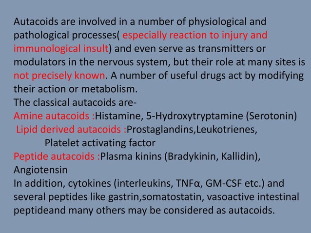 Autacoids ,histamine and antihistaminic | PPTX | Allergies | Diseases ...