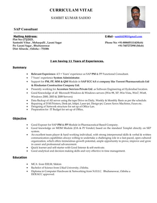 SAMBIT Resume-SAP PM & PP Consultant | PDF