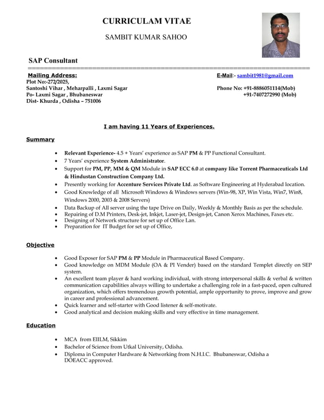 SAMBIT Resume-SAP PM & PP Consultant | PDF