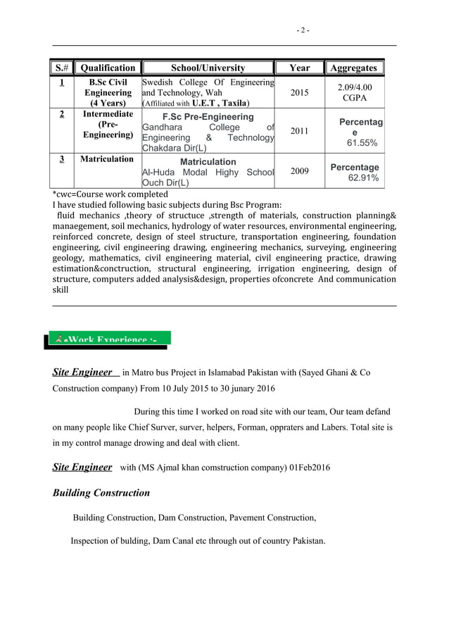 New CV Waheed | DOC | Civil Engineering Industry | Industries