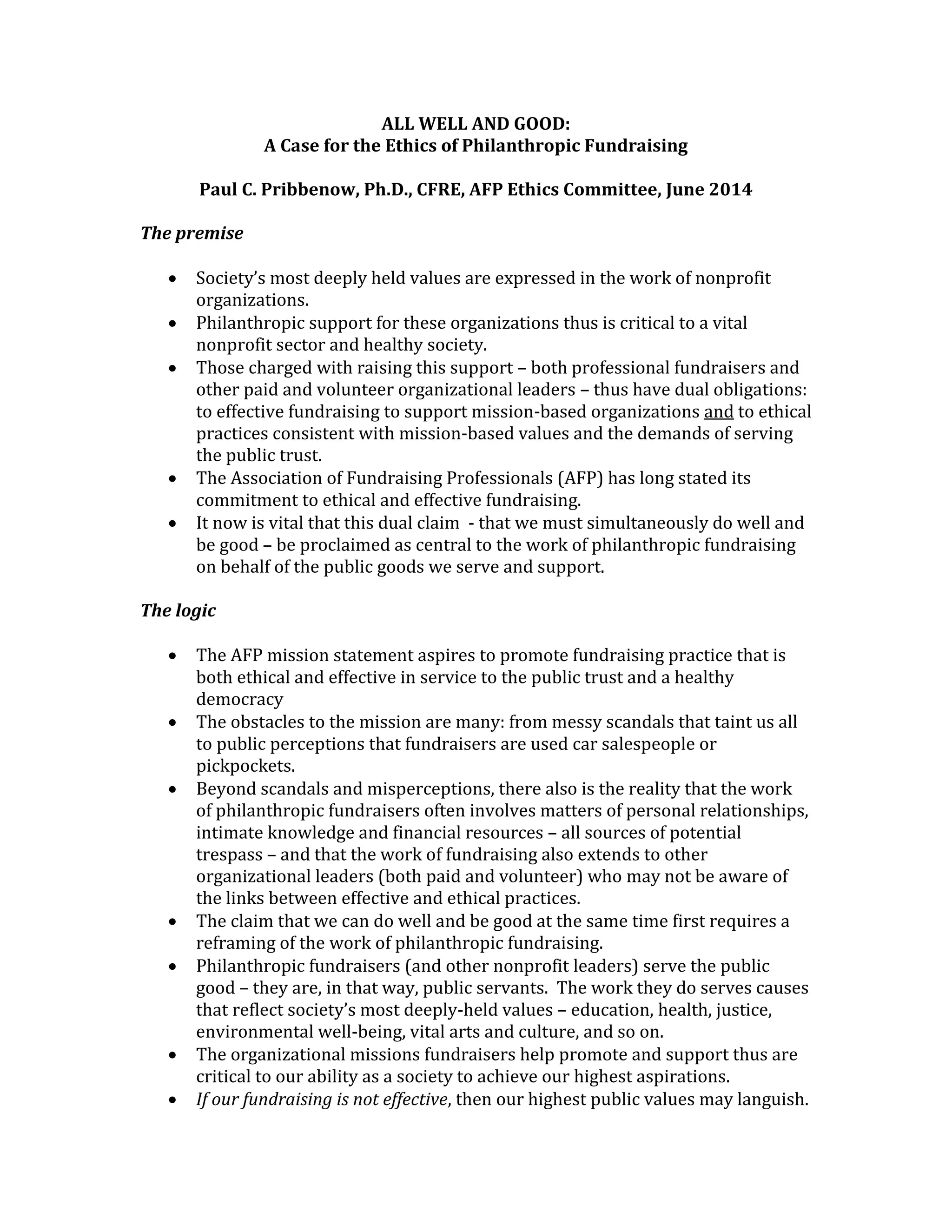 G.Bukowski. Ethics in Fundraising Handouts 10.25.16