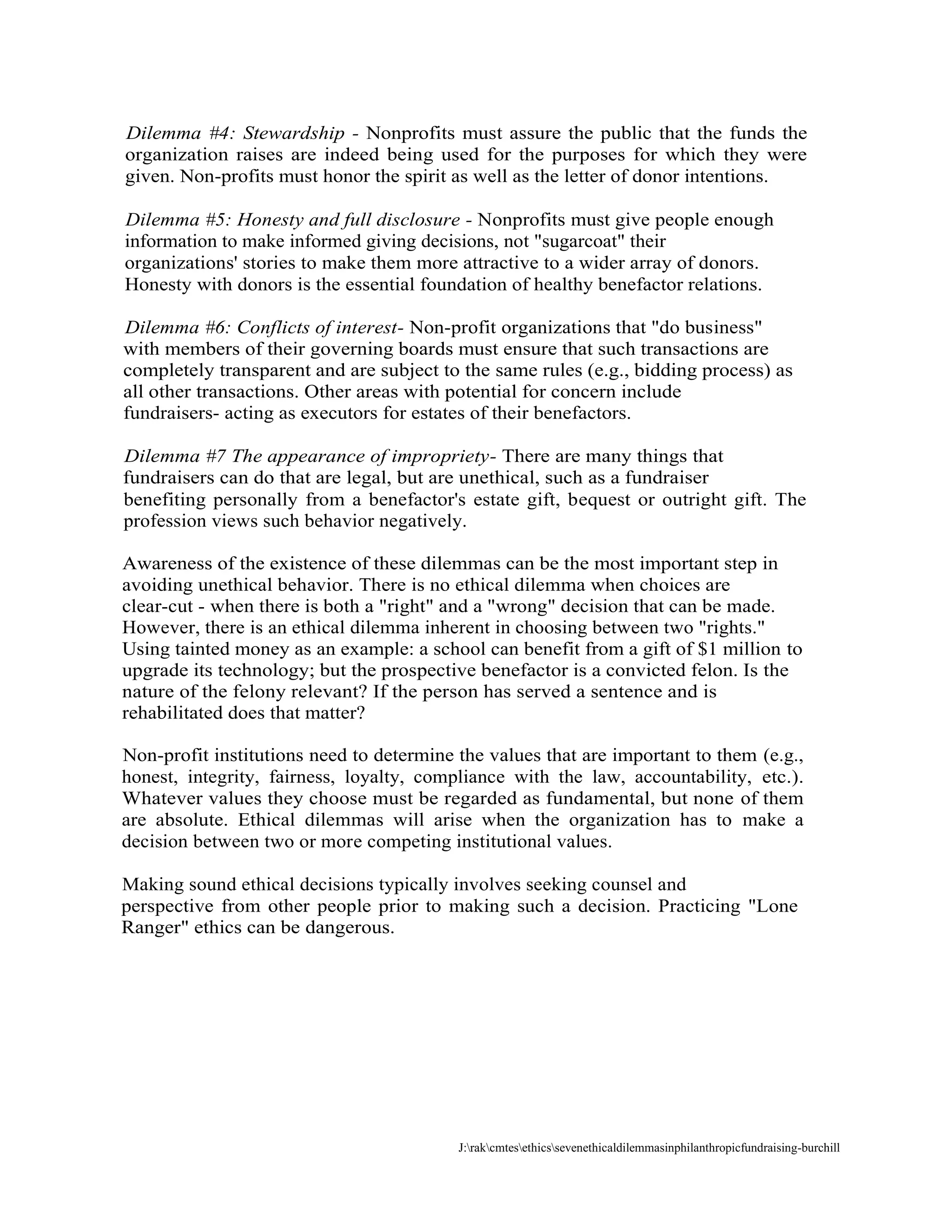 G.Bukowski. Ethics in Fundraising Handouts 10.25.16
