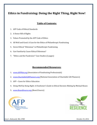 G.Bukowski. Ethics in Fundraising Handouts 10.25.16