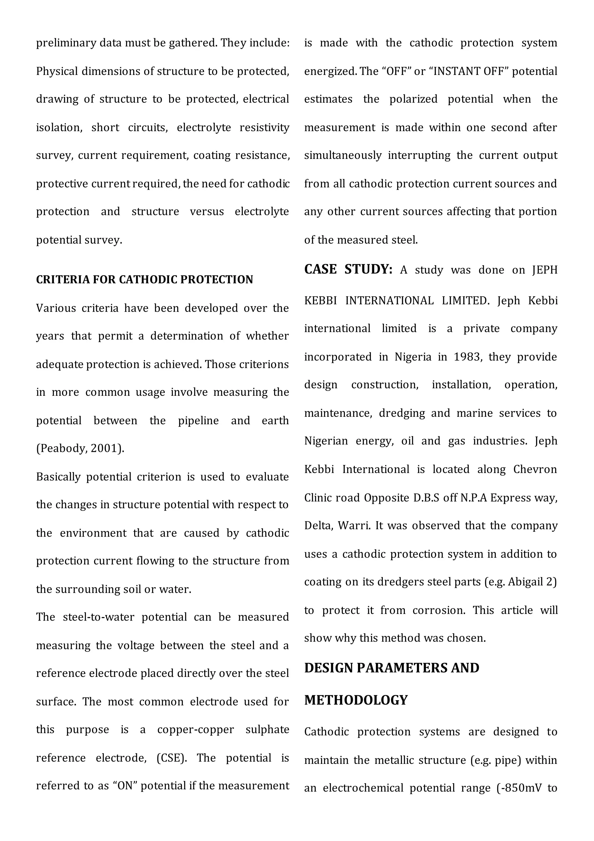 Design of a Cathodic Protection System for Corrosion Prevention of a ...
