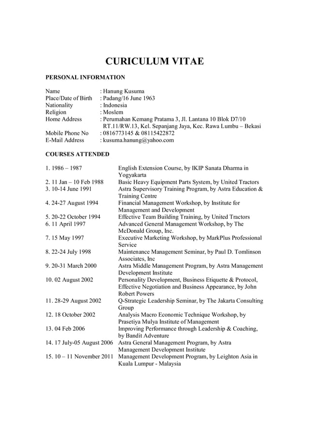 CV-Hanung Kusuma 2015 | PDF