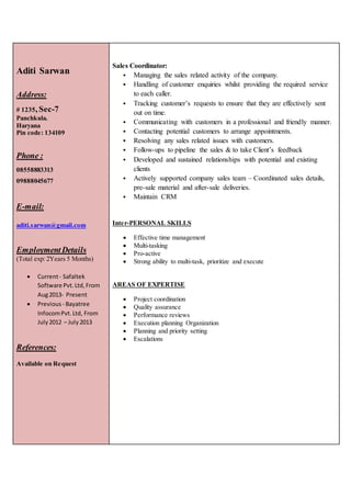 Aditi Sarwan_CV_2015 | DOCX | Sales | Business