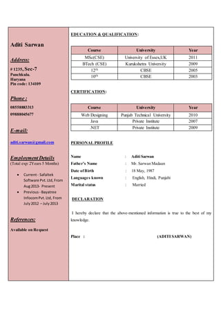 Aditi Sarwan_CV_2015 | DOCX | Sales | Business