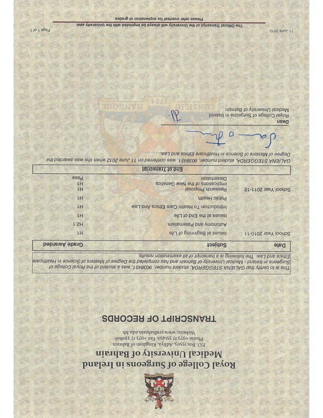 Master transcript | PDF