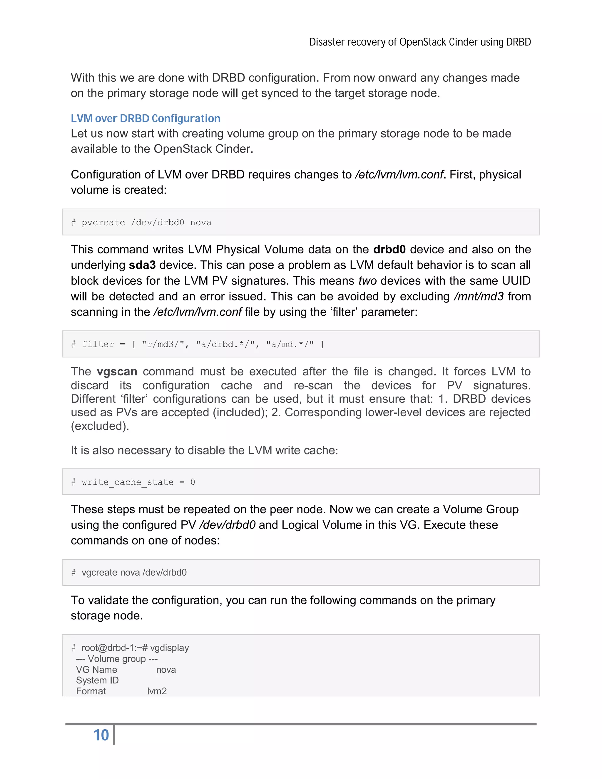 Disaster recovery of OpenStack Cinder using DRBD | PDF