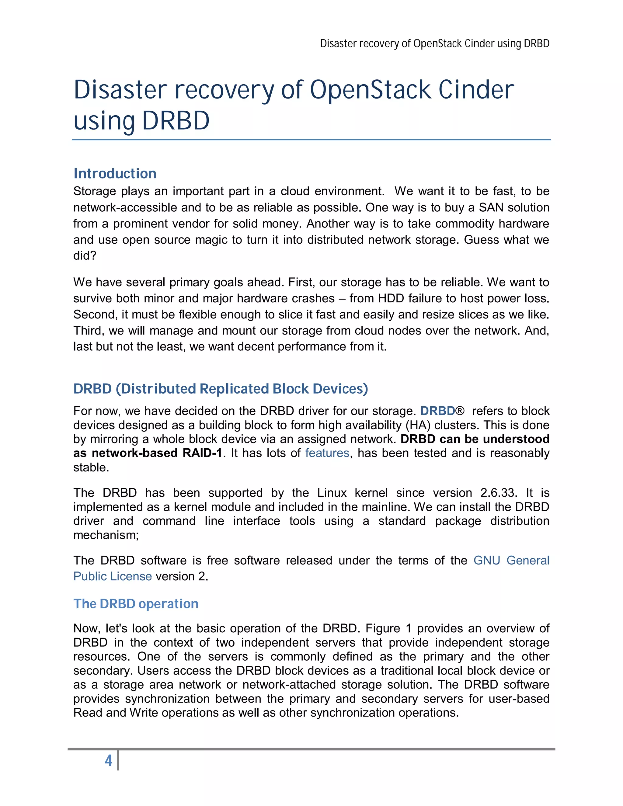 Disaster recovery of OpenStack Cinder using DRBD | PDF