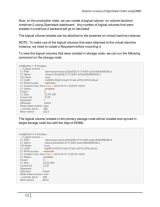 Disaster recovery of OpenStack Cinder using DRBD | PDF