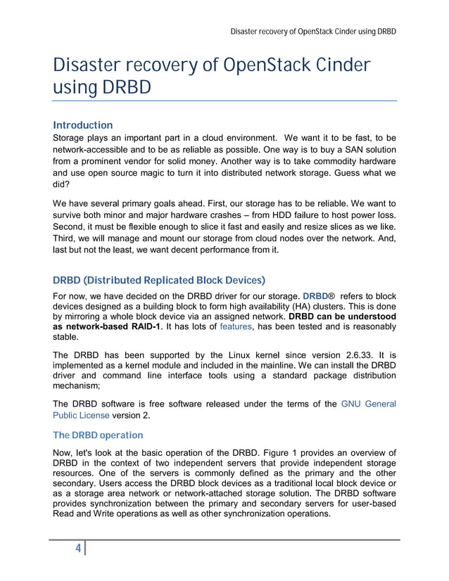 Disaster recovery of OpenStack Cinder using DRBD | PDF