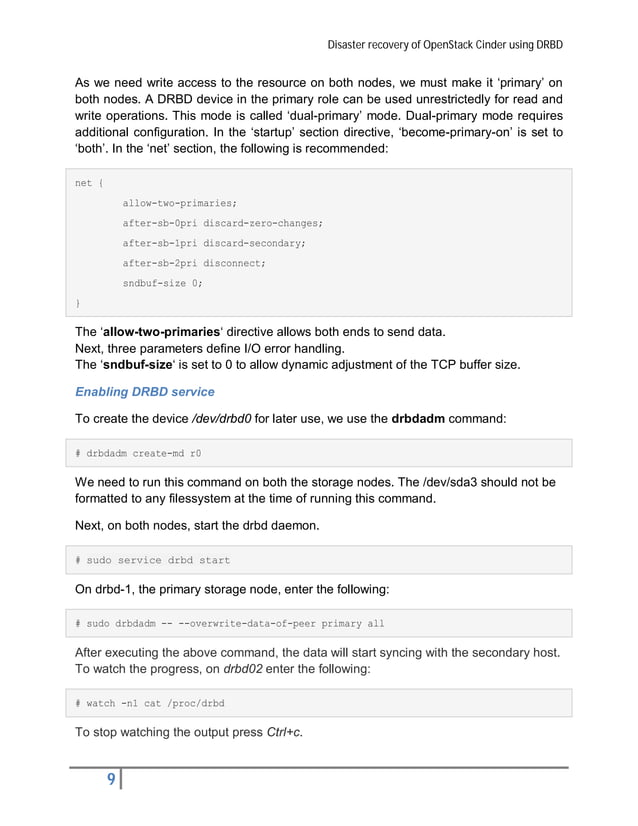Disaster recovery of OpenStack Cinder using DRBD | PDF
