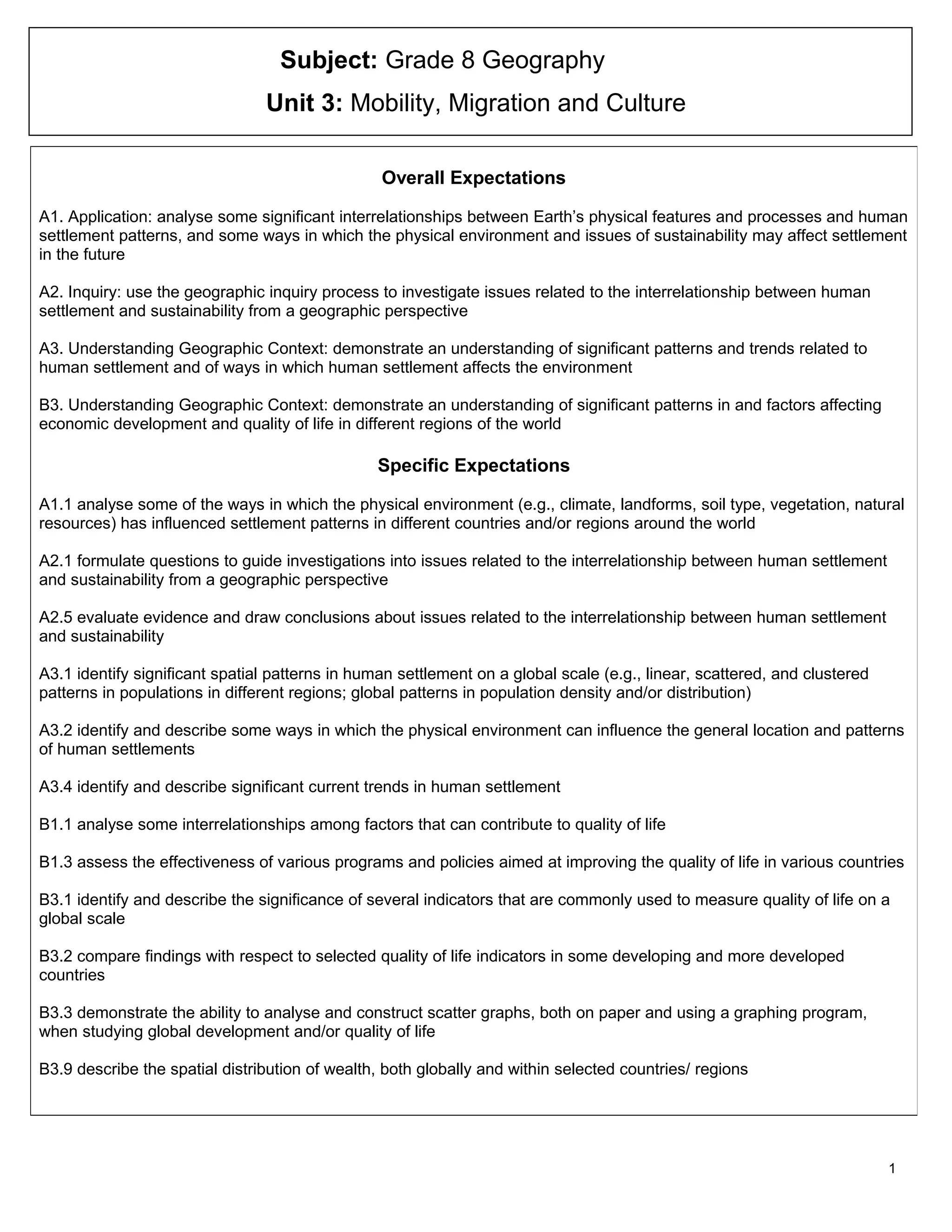 geography grade 8 unit plan (2) | DOC
