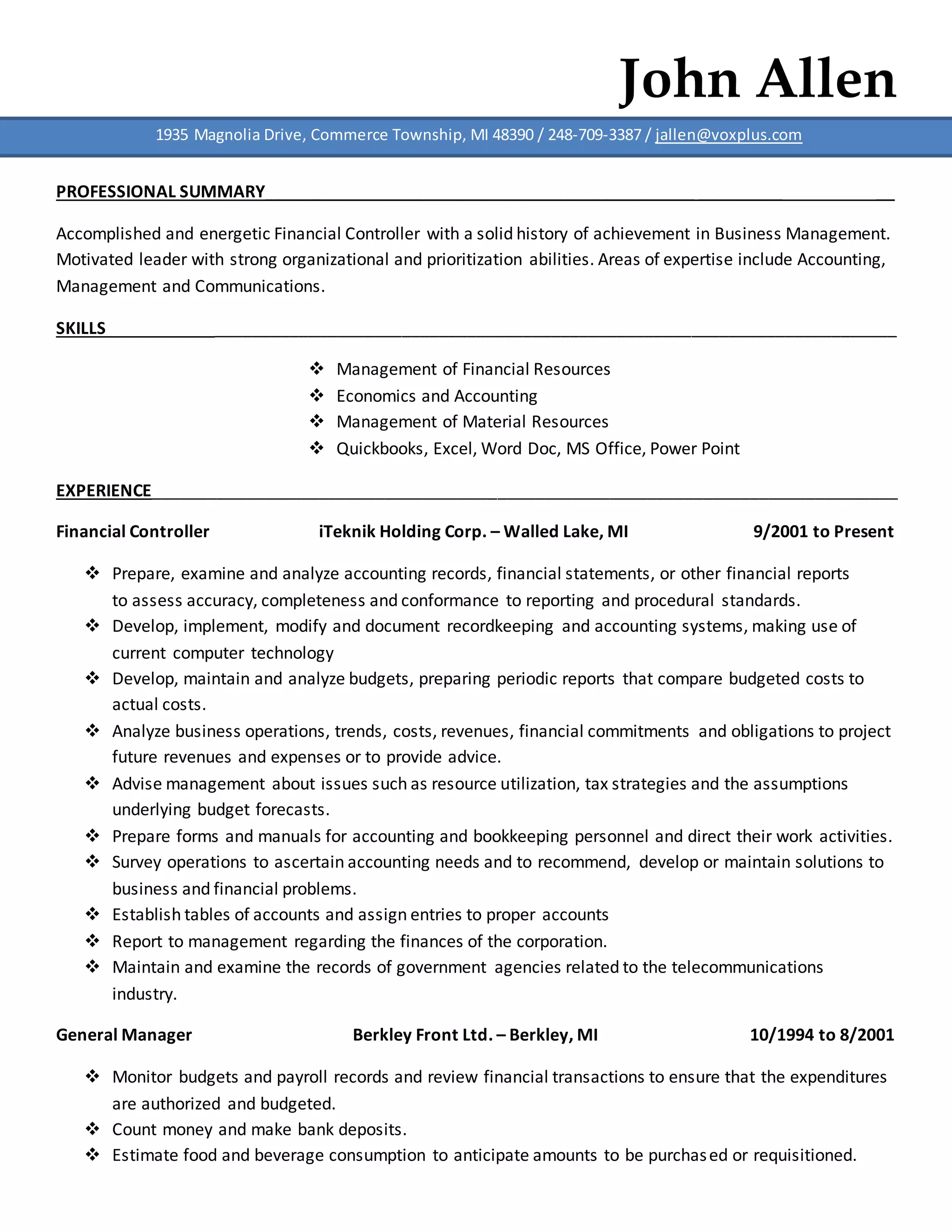 JOHN ALLEN Resume 2016 | PDF