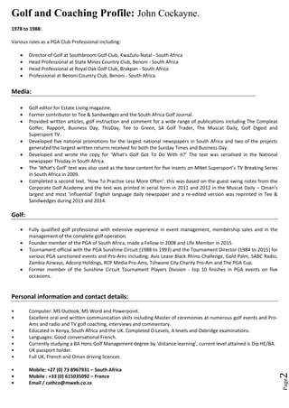 John Cockayne Golf & Coaching Profile | PDF | Golf | Sports
