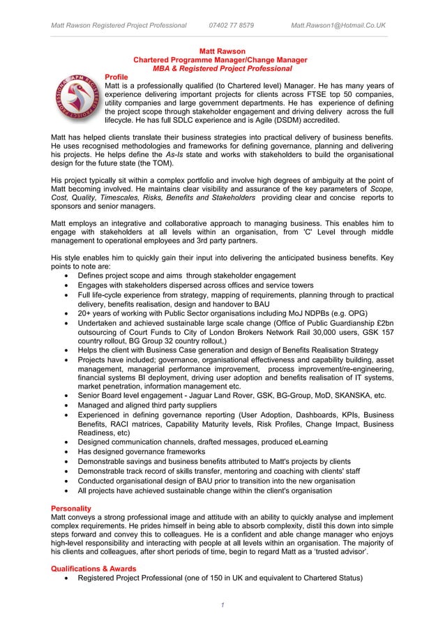 Matt Rawson CV 2015 | PDF